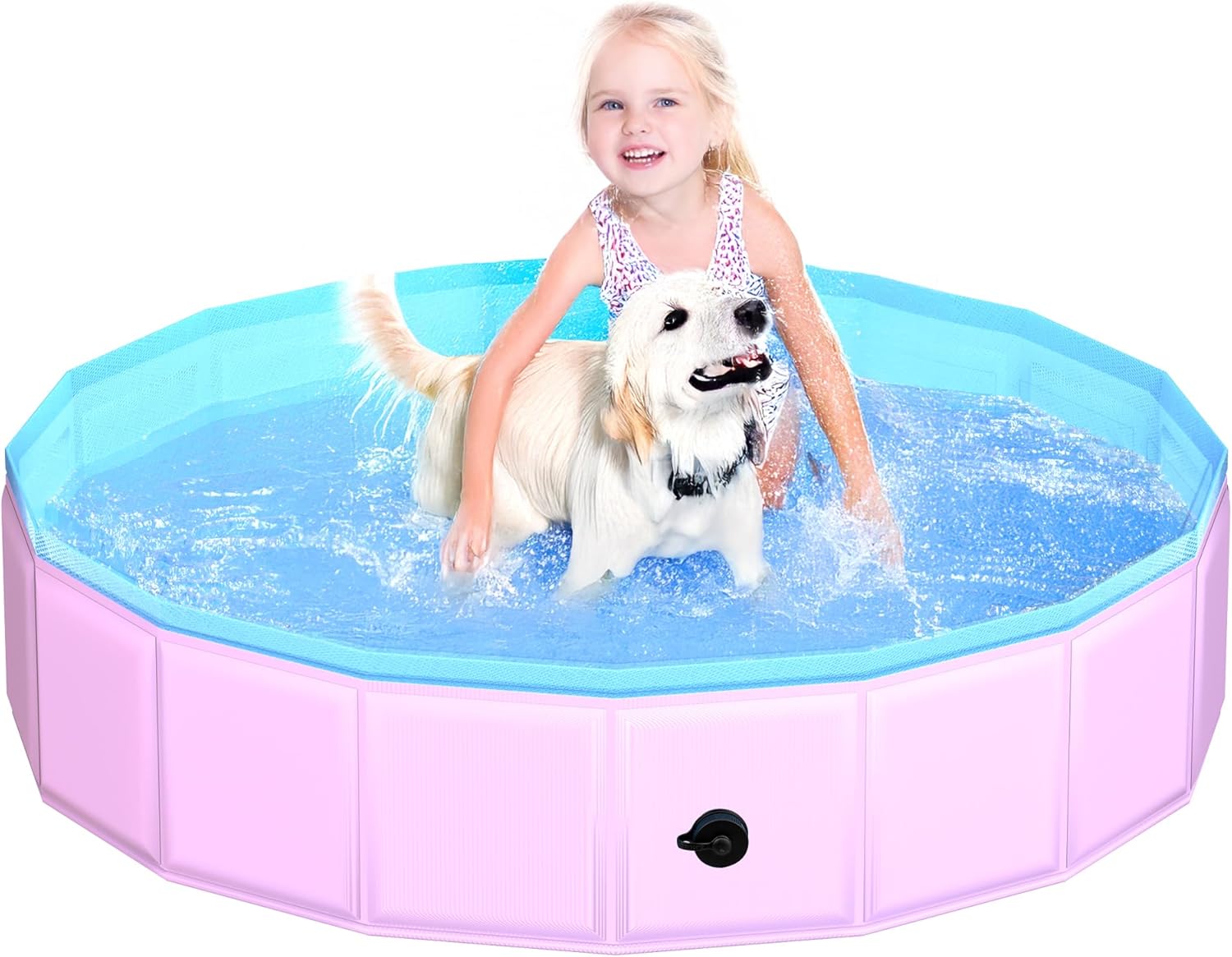 Foldable Dog Pool, 32" x 8" Kiddie Pool with Hard Plastic, Non-Slip Dog ...