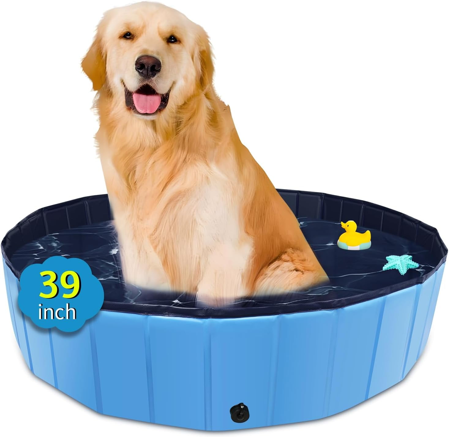Foldable Dog Pool, 39" x 12" Kiddie Pool with Hard Plastic, Non-Slip ...