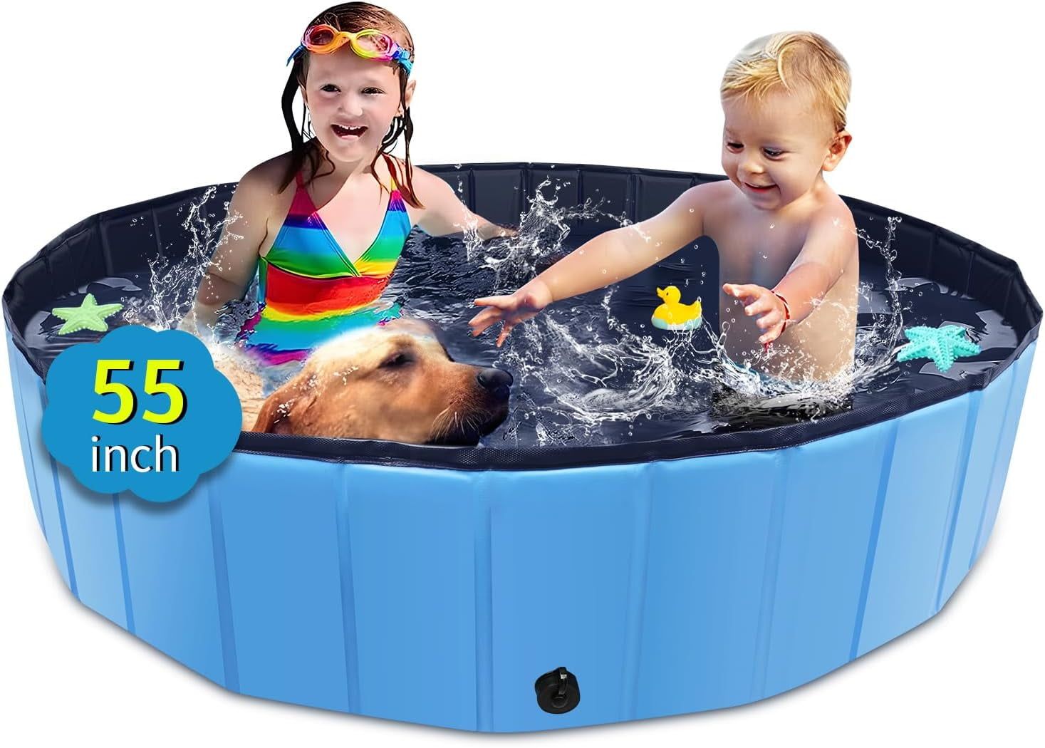 Foldable Dog Pool, 55" x 12" Kiddie Pool with Hard Plastic, Non-Slip ...