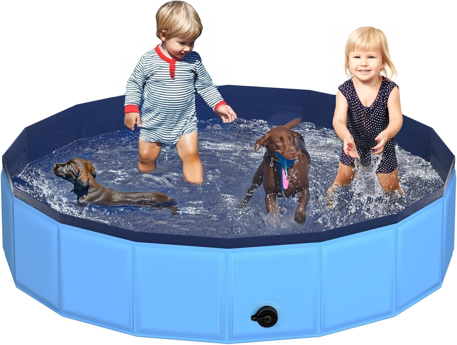 Foldable Dog Pool, 55" x 12" Kiddie Pool with Hard Plastic, Non-Slip ...