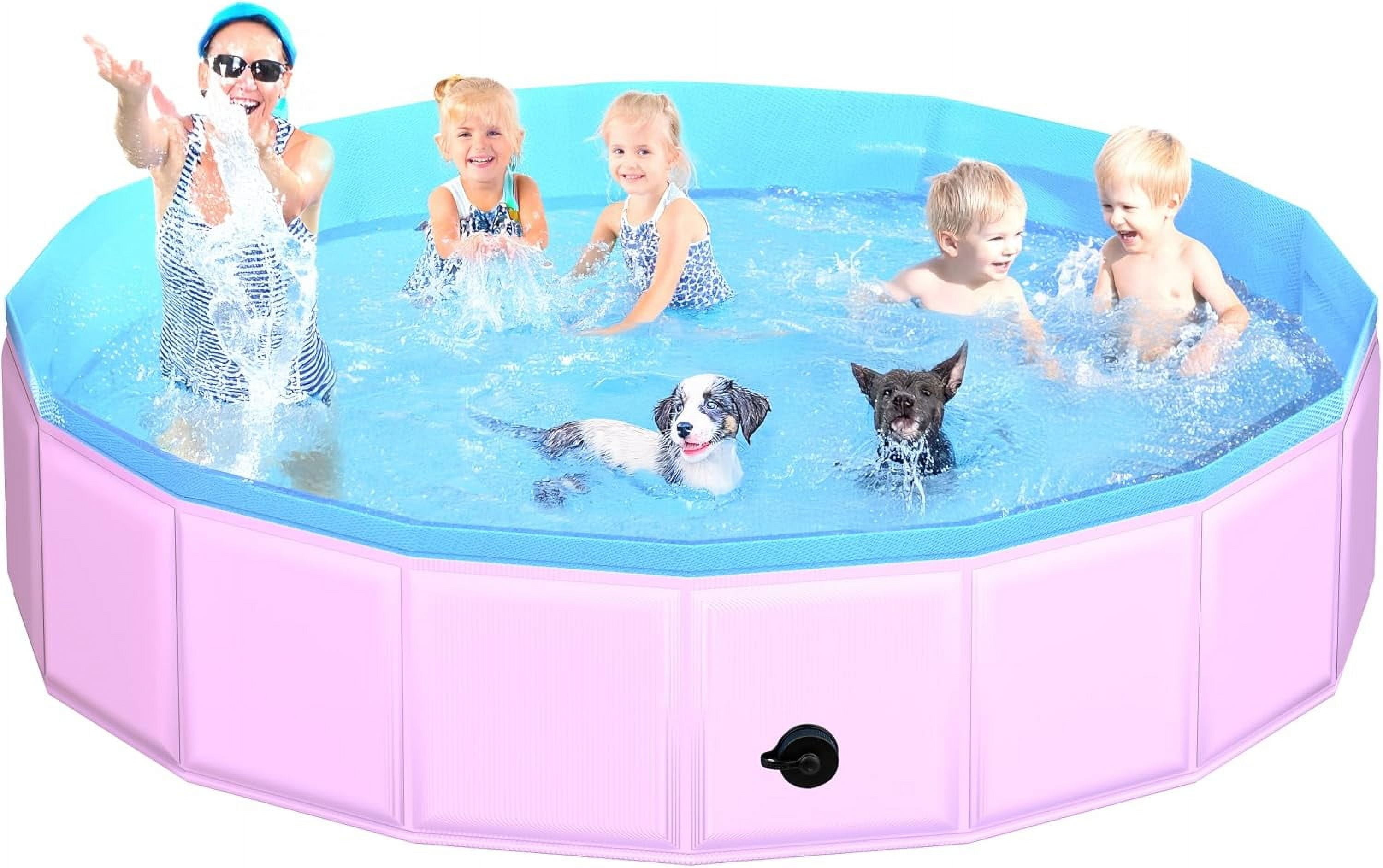 Foldable Dog Pool, 55" x 12" Kiddie Pool with Hard Plastic, Non-Slip ...