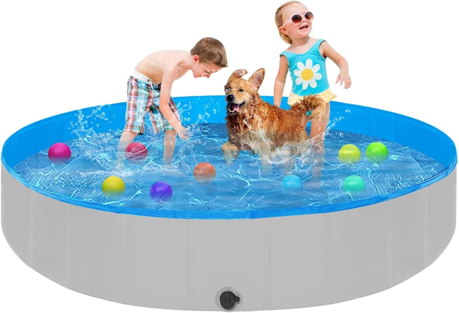 Foldable Dog Pool, 63" Kiddie Pool Hard Plastic, Portable Dog Swimming ...