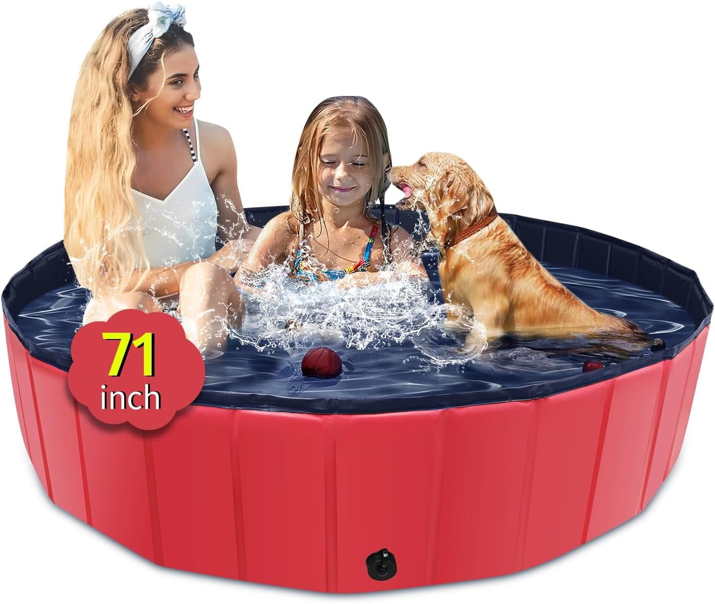 Foldable Dog Pool, 71" x 14" Large Kiddie Pool with Hard Plastic, Non ...