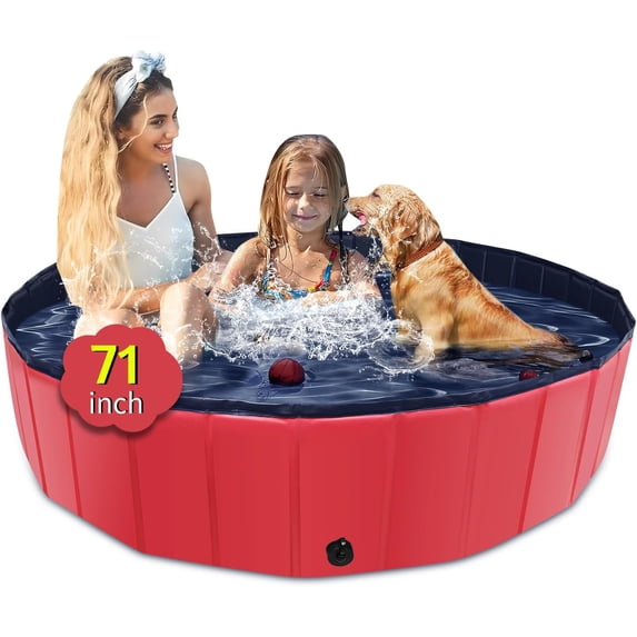 Foldable Dog Pool, 71" x 14" Large Kiddie Pool with Hard Plastic, Non ...