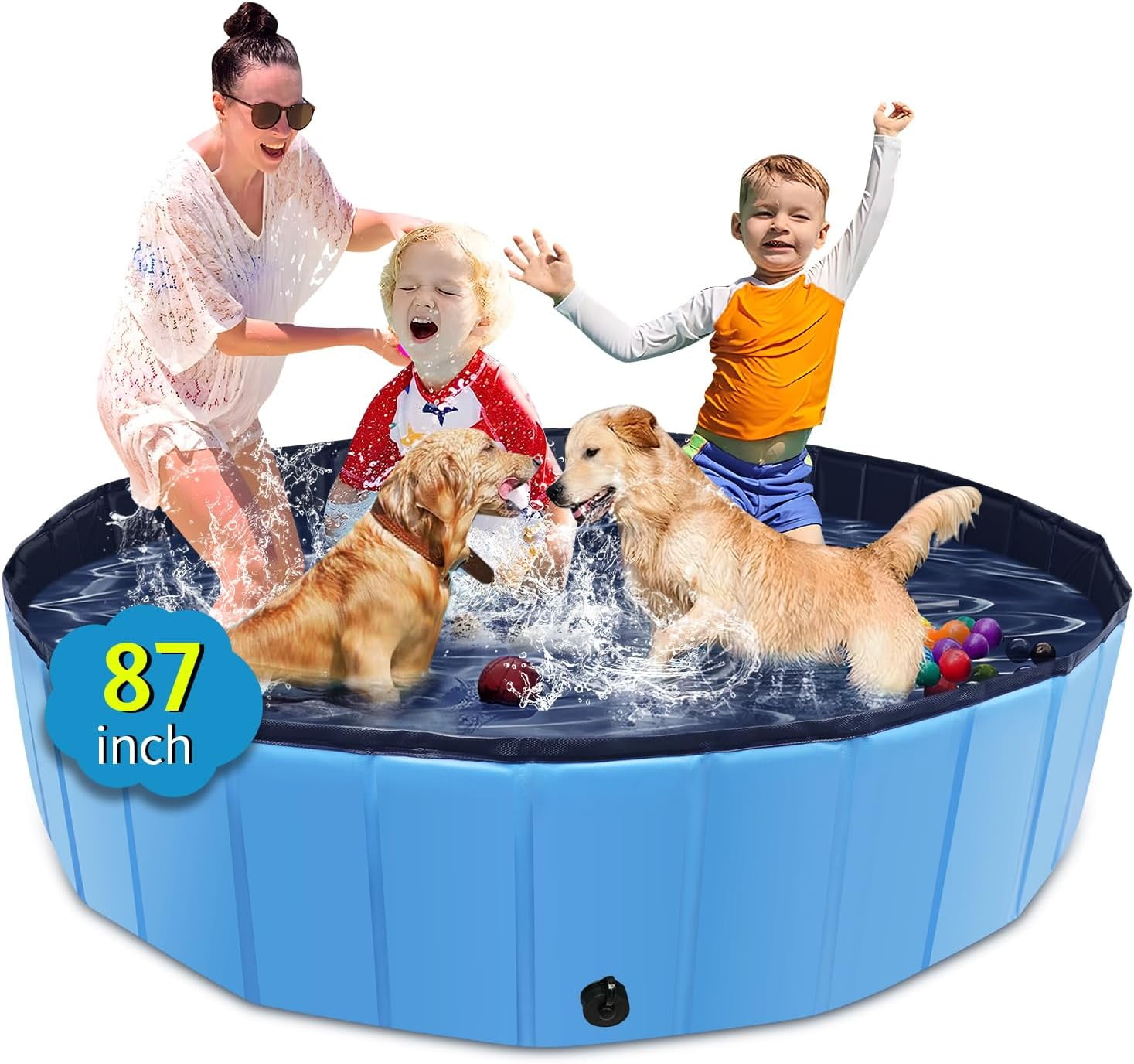 Foldable Dog Pool, 79" x 14" Large Kiddie Pool with Hard Plastic, Non ...