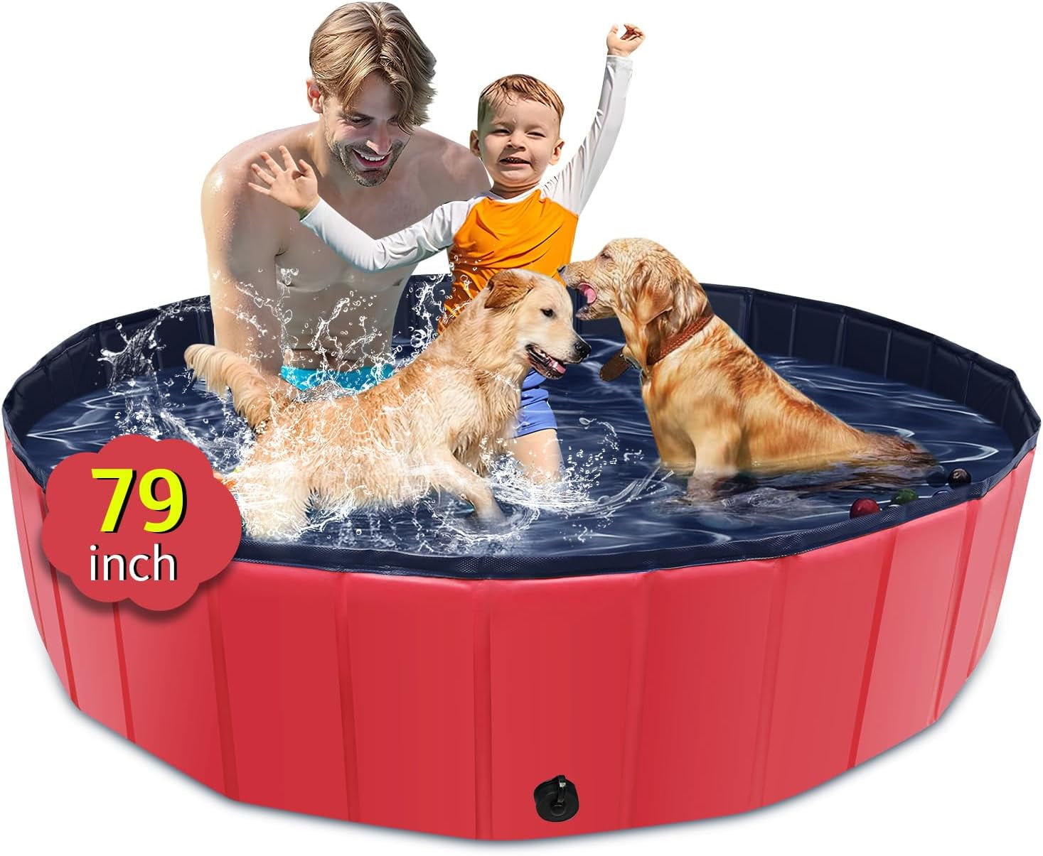 Foldable Dog Pool, 79" x 14" Large Kiddie Pool with Hard Plastic, Non ...
