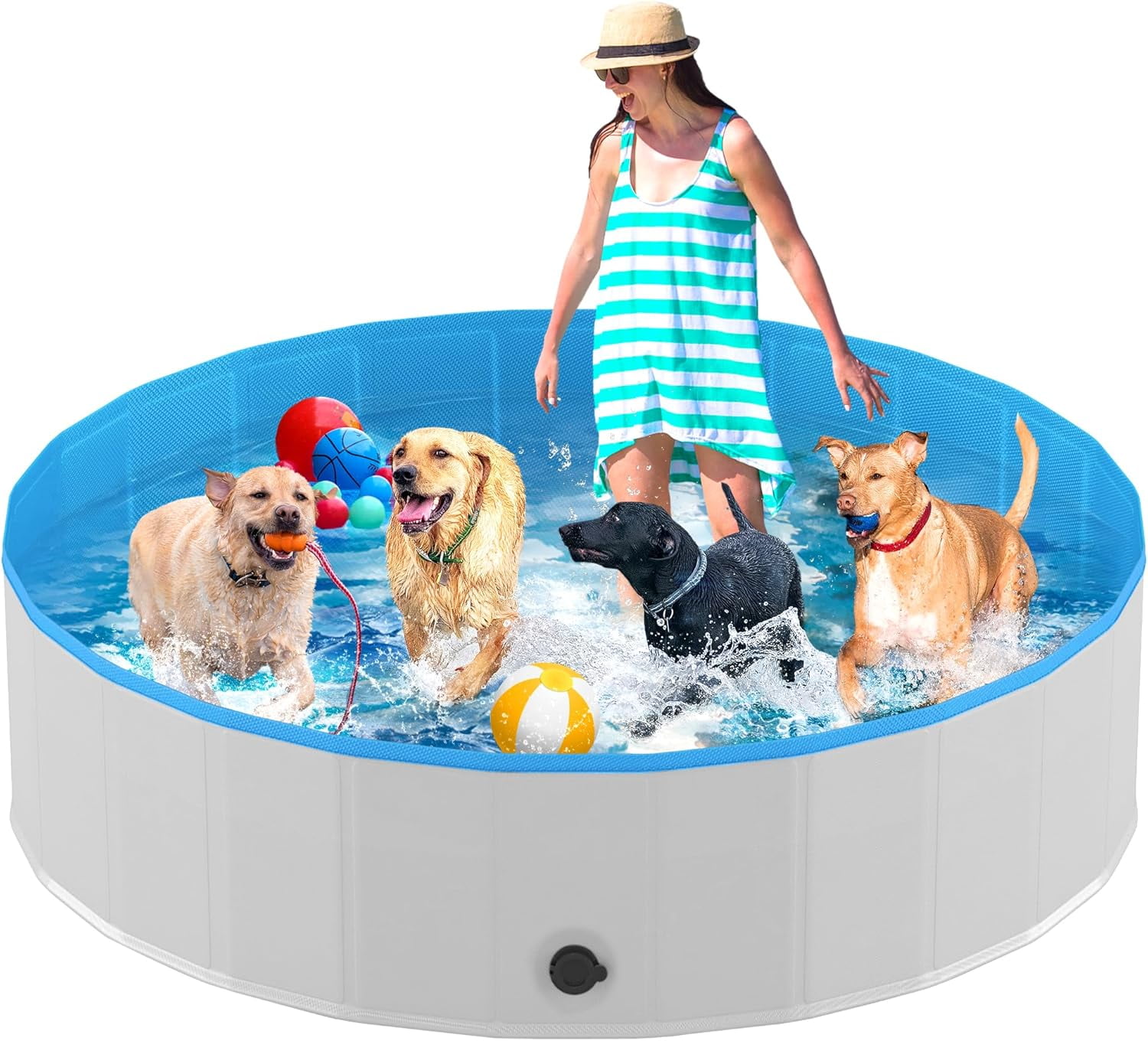Foldable Dog Pool, Collapsible Hard Plastic Dog Swimming Pool, Portable ...
