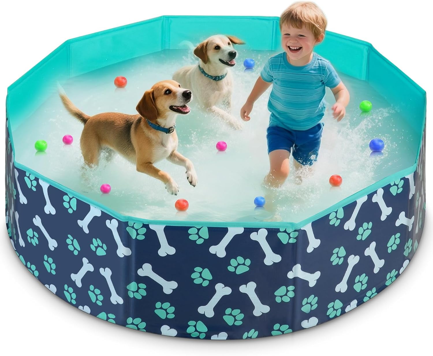 Foldable Dog Pool,Hard Plastic Dog Pools for Large Dogs, Non-Slip ...