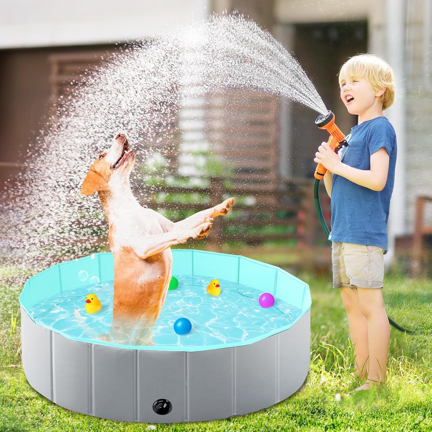 Foldable Dog Pool, Kiddie Pool Hard Plastic Pool for Kids, Portable Dog ...