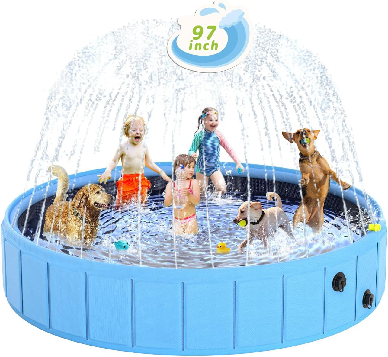 Foldable Dog Pool with Sprinkler, 97 in Extra Large Dog Swimming Pool ...