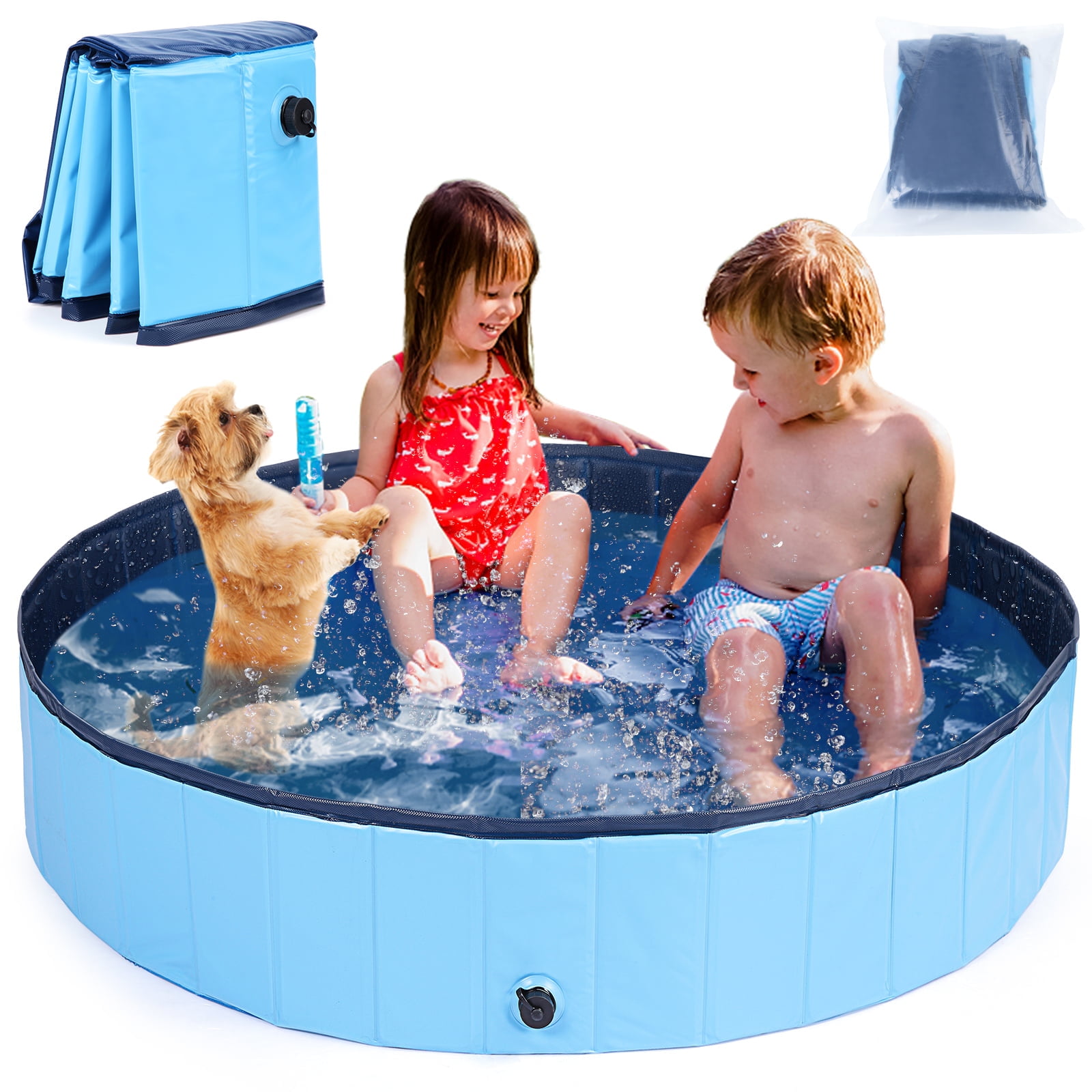 Foldable Dog Pool for Small Large Dogs,Portable Hard Plastic Swimming ...