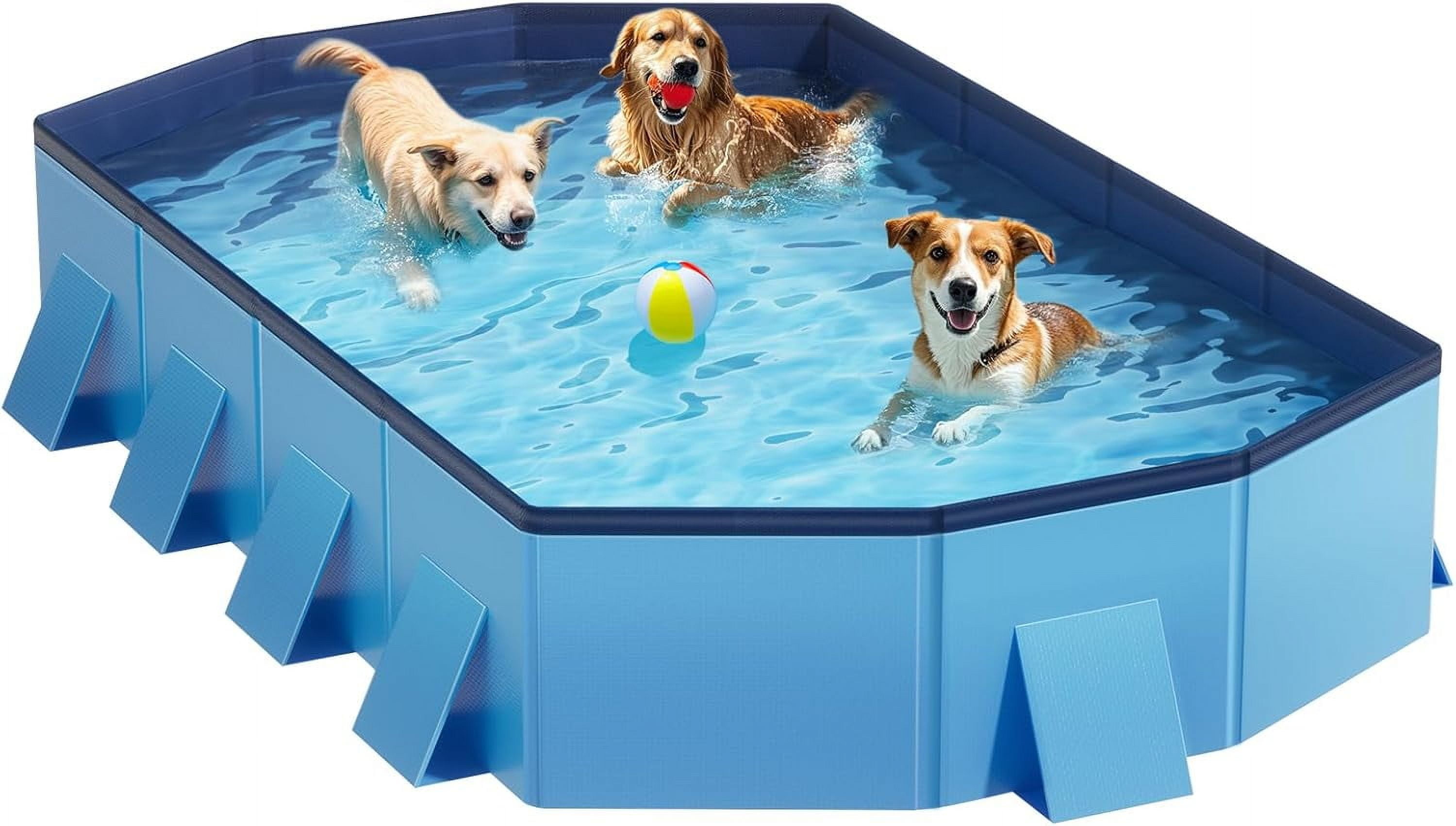 Foldable Dog Pool for Unique Octagonal Structure, 82'' Durable Dog Pool with Reinforced Support ...