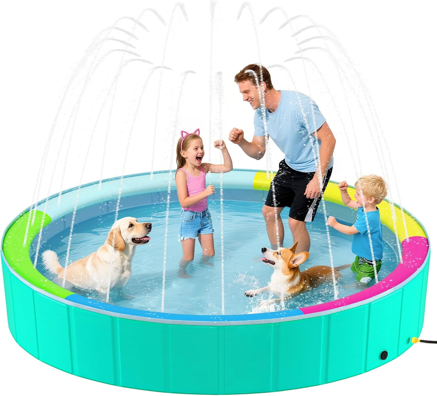 Foldable Dog Pool with Sprinkler for Large Dogs, Portable Hard Plastic ...
