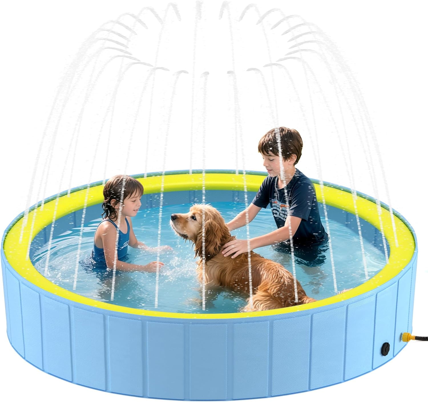 Foldable Dog Pool with Sprinkler for Large Dogs, Portable Hard Plastic ...