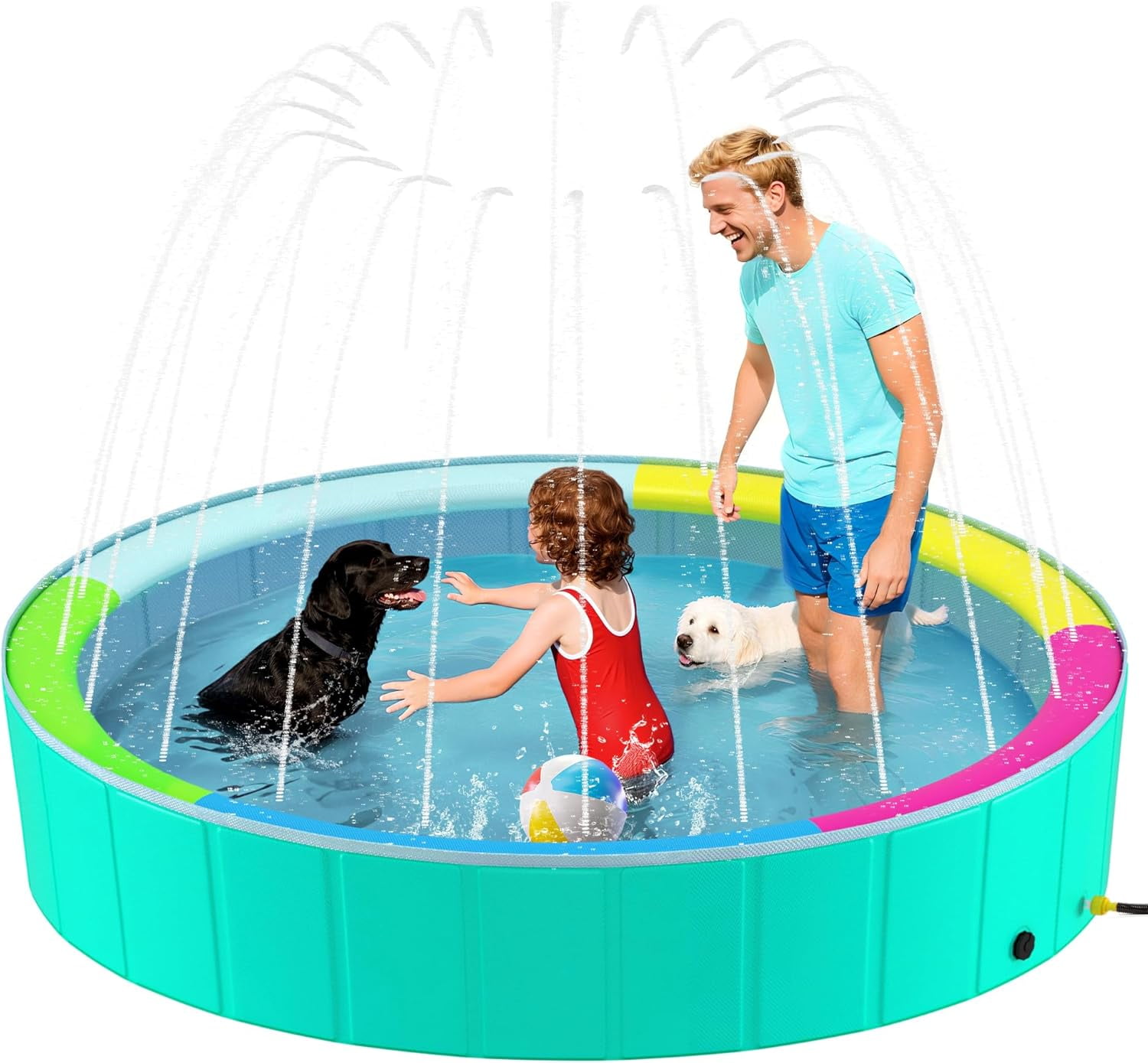 Foldable Dog Pool with Sprinkler for Large Dogs, Portable Hard Plastic ...