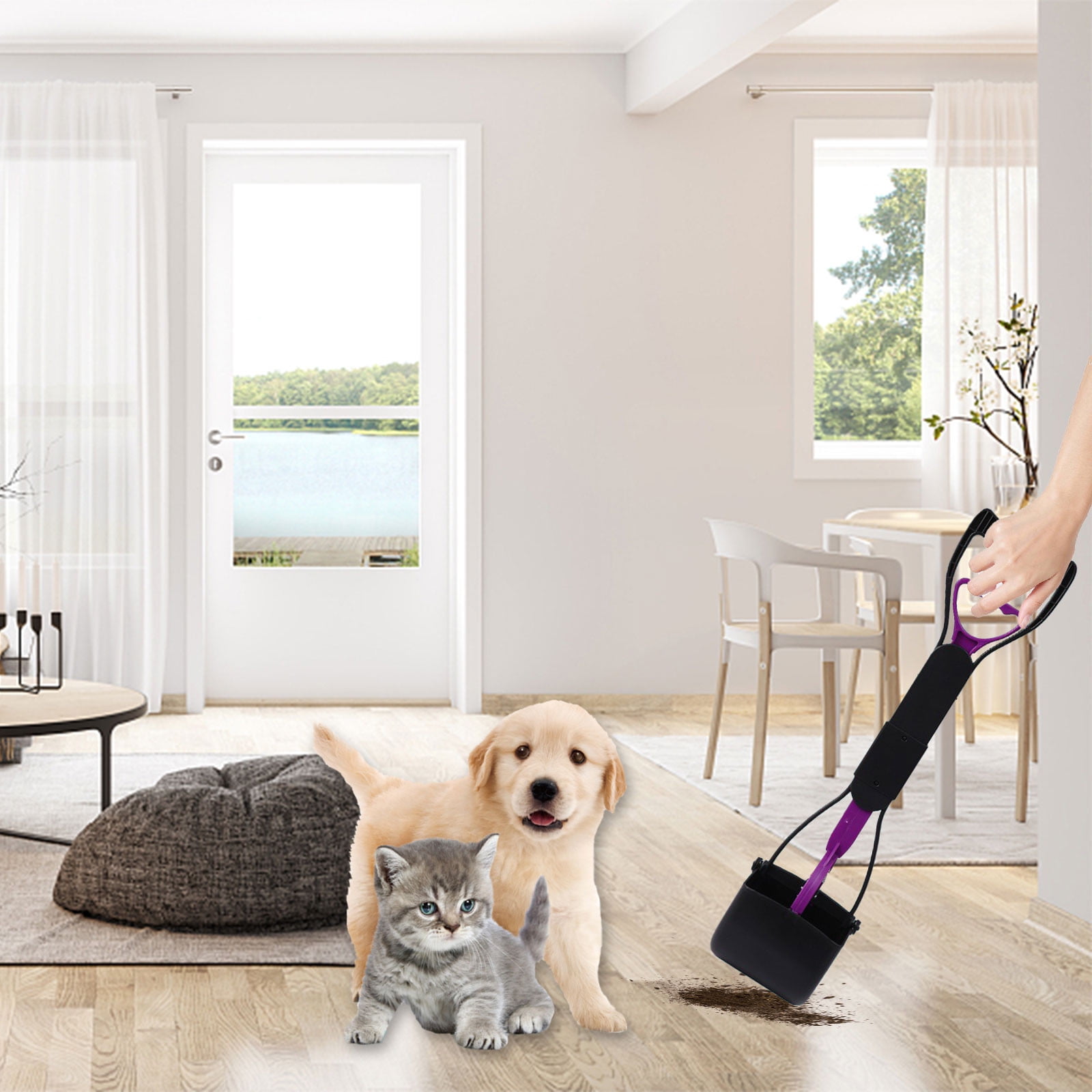 Foldable Dog Poop Scooper with Long Handle - Sturdy ABS Waste Basket ...