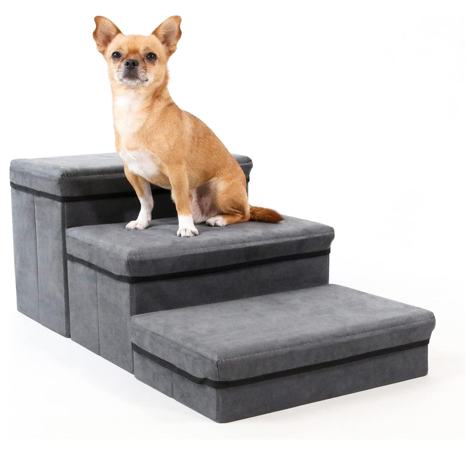 Foldable Dog Stairs/Steps 3-Tier Pet Steps Storage and Adjustable Steps ...
