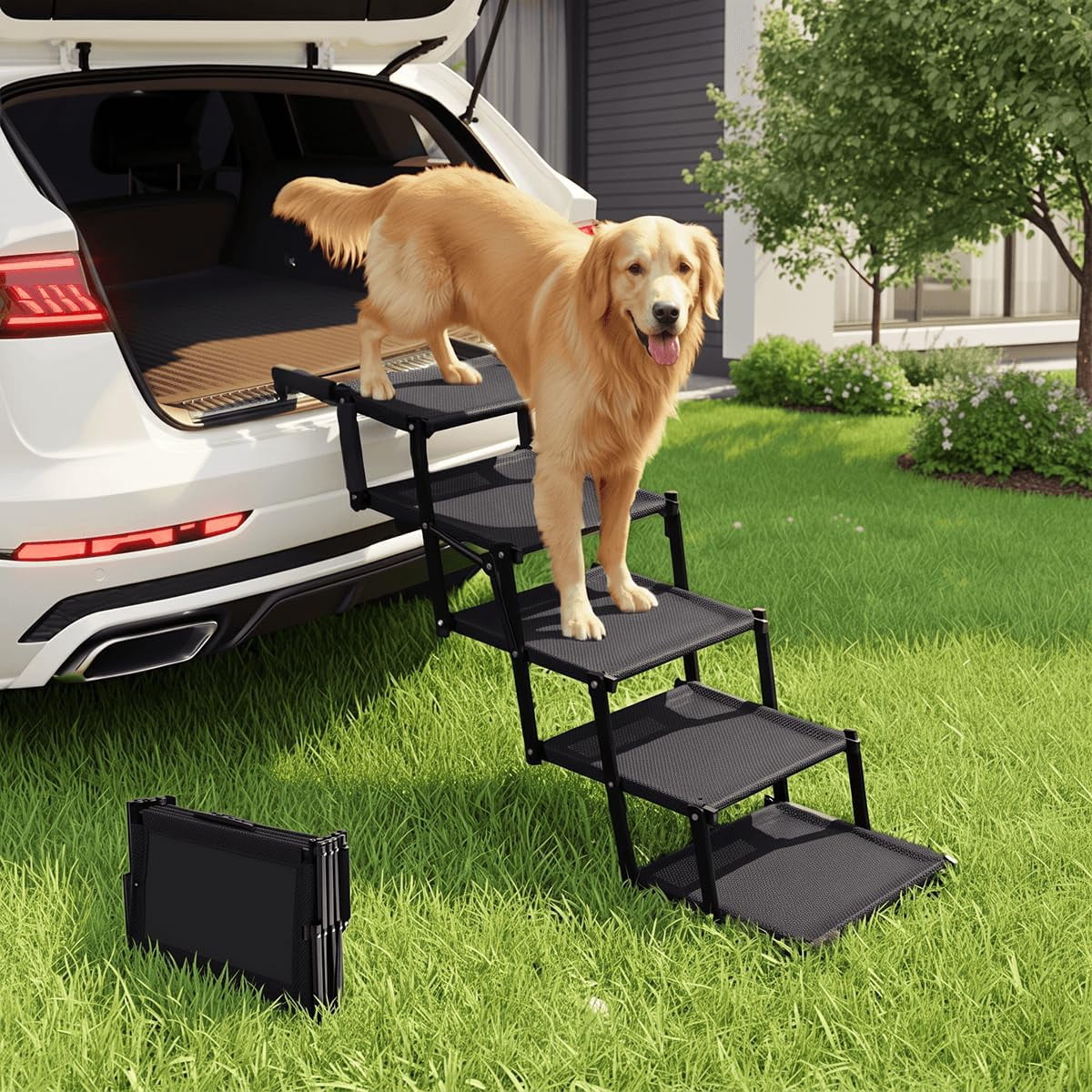 Foldable Dog Stairs for Large Dogs - Extra Wide Pet Ramp for Cars, SUV ...