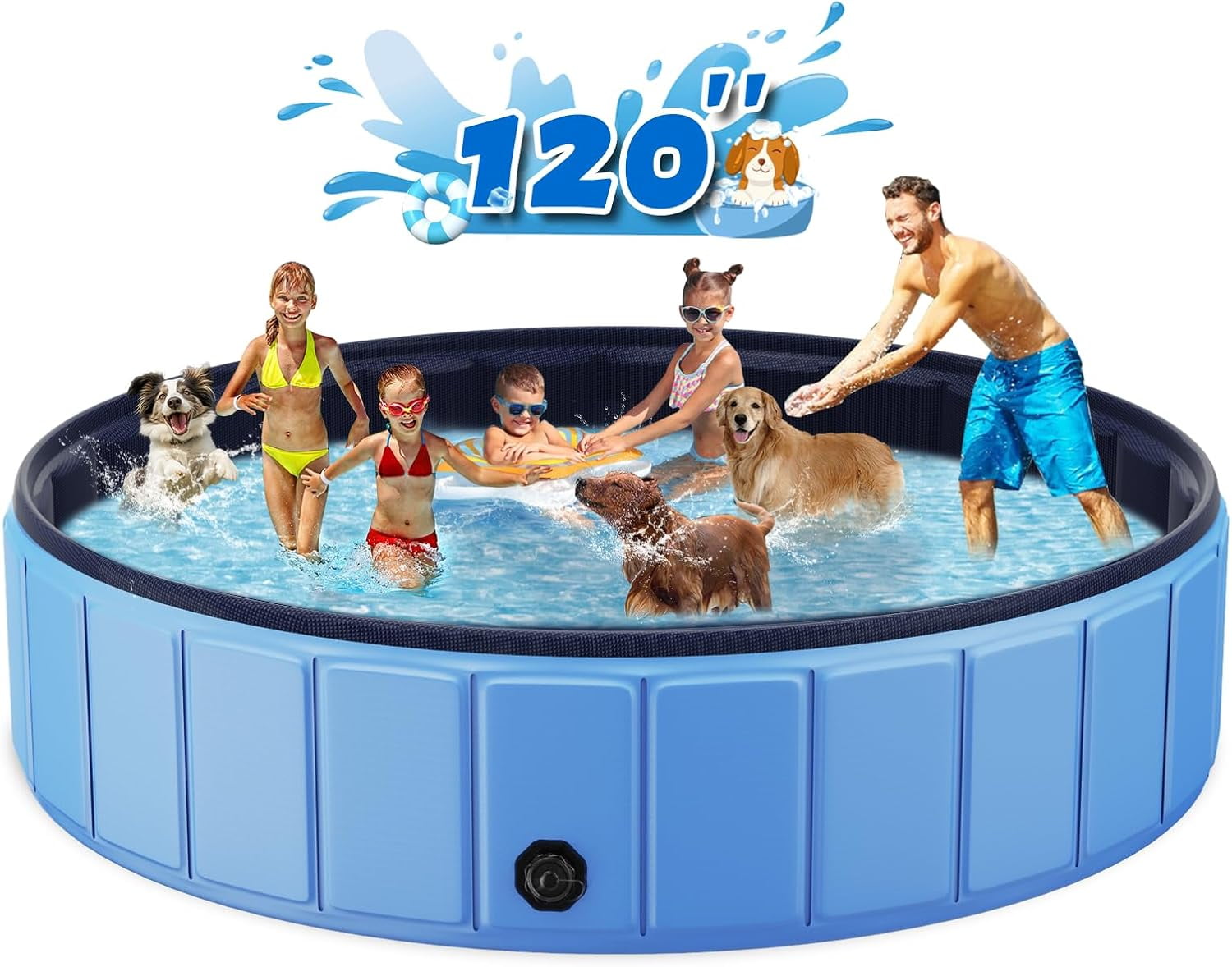 Foldable Dog Swimming Pool, 120"x20" Oversize Collapsable Hard Plastic ...