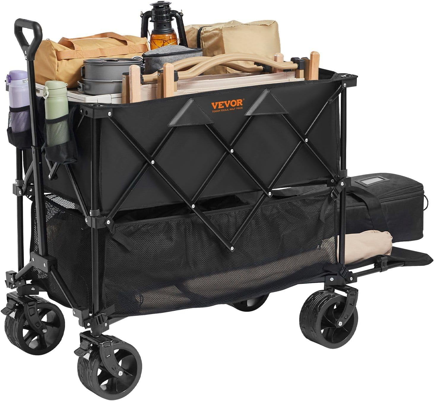 Foldable Double Decker, 400L Collapsible Cart with All-Terrain Wheels ...