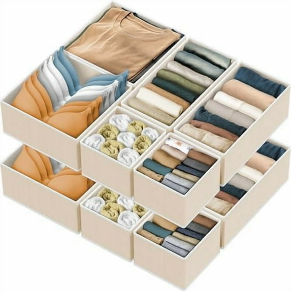 Foldable Drawer Organizer Set of 12, Beige – Fabric Storage Bins for ...