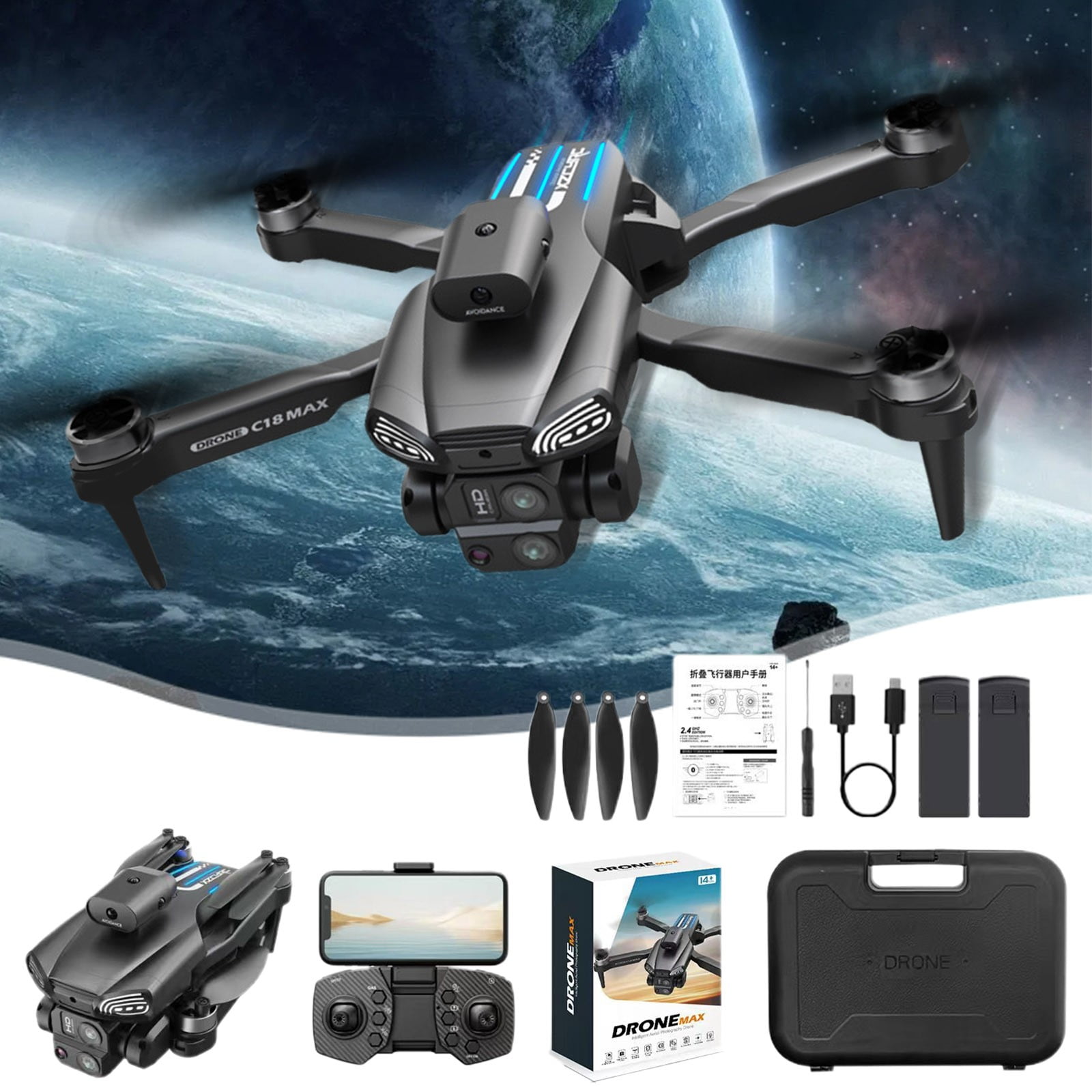 Foldable Drone With Dual Cameras Remote-Controlled Drone Remote Control ...