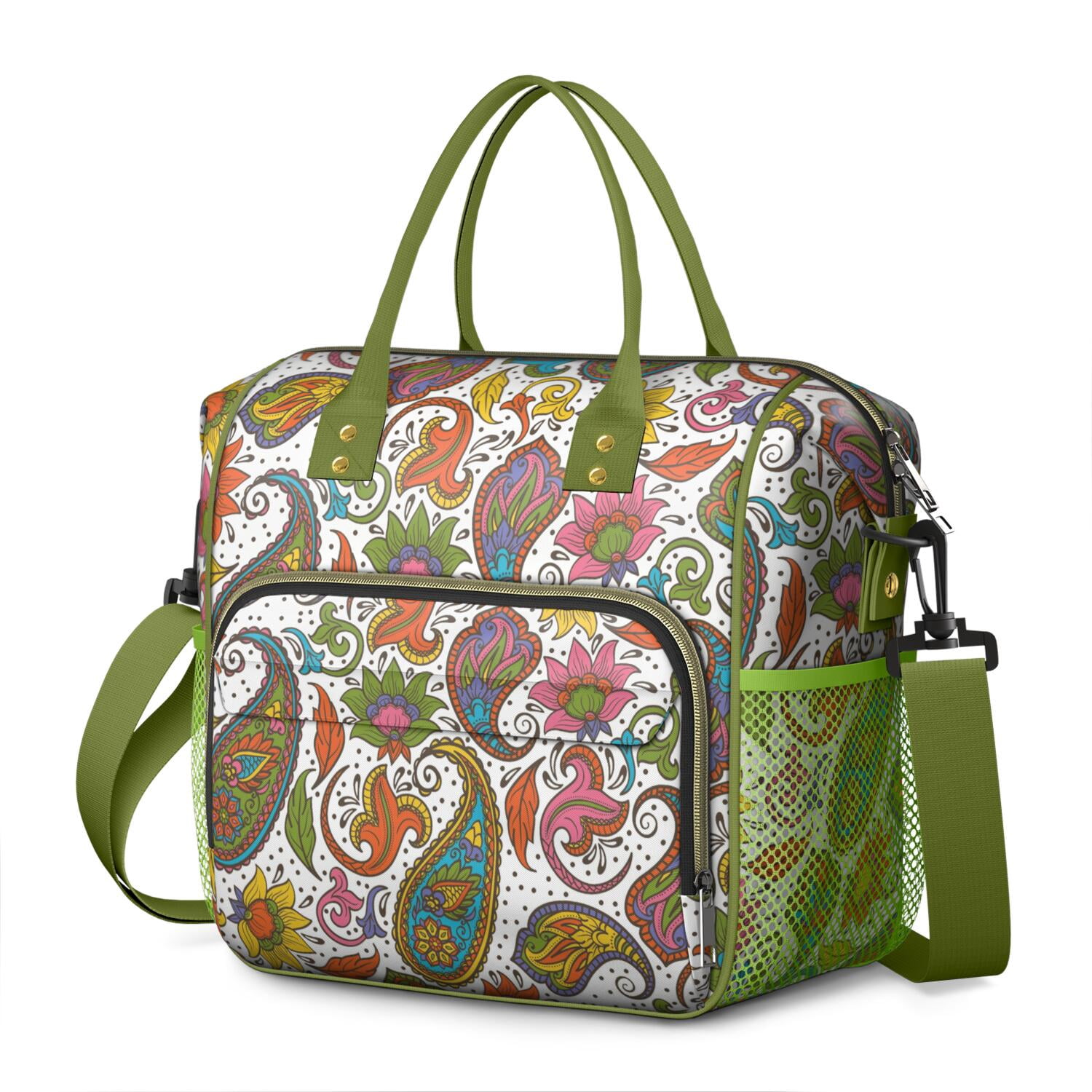 Foldable Dual Compartment Lunch Bag with Abstract Paisley Art – Large ...