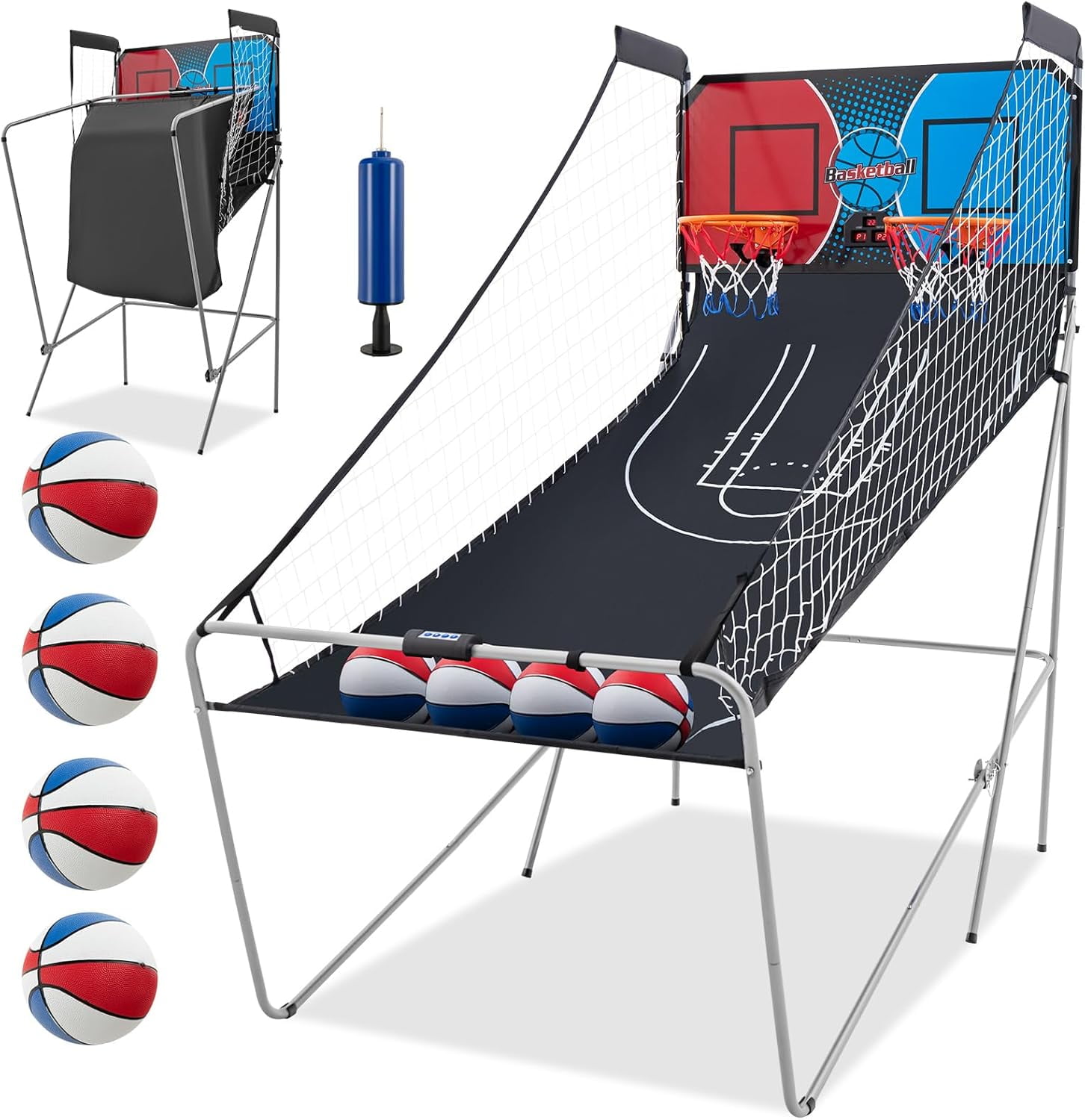 Foldable Dual Shot Basketball Arcade Game, Electronic Basketball Hoop ...
