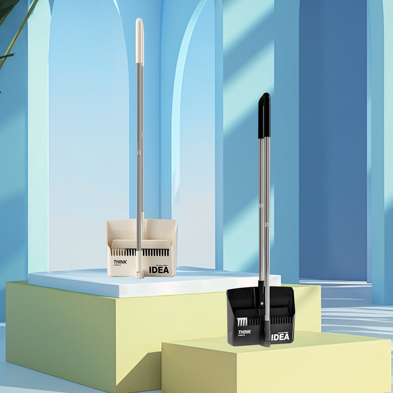 Foldable Dustpan and Broom Set with 180-Degree Rotatable Head, Double ...