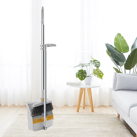Foldable Dustpan and Broom Set with 180° Rotatable Head, Double-Layer ...