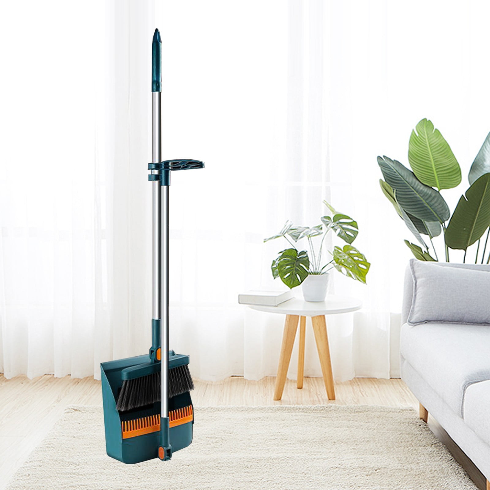 Foldable Dustpan and Broom Set with 180° Rotatable Head, Double-Layer ...
