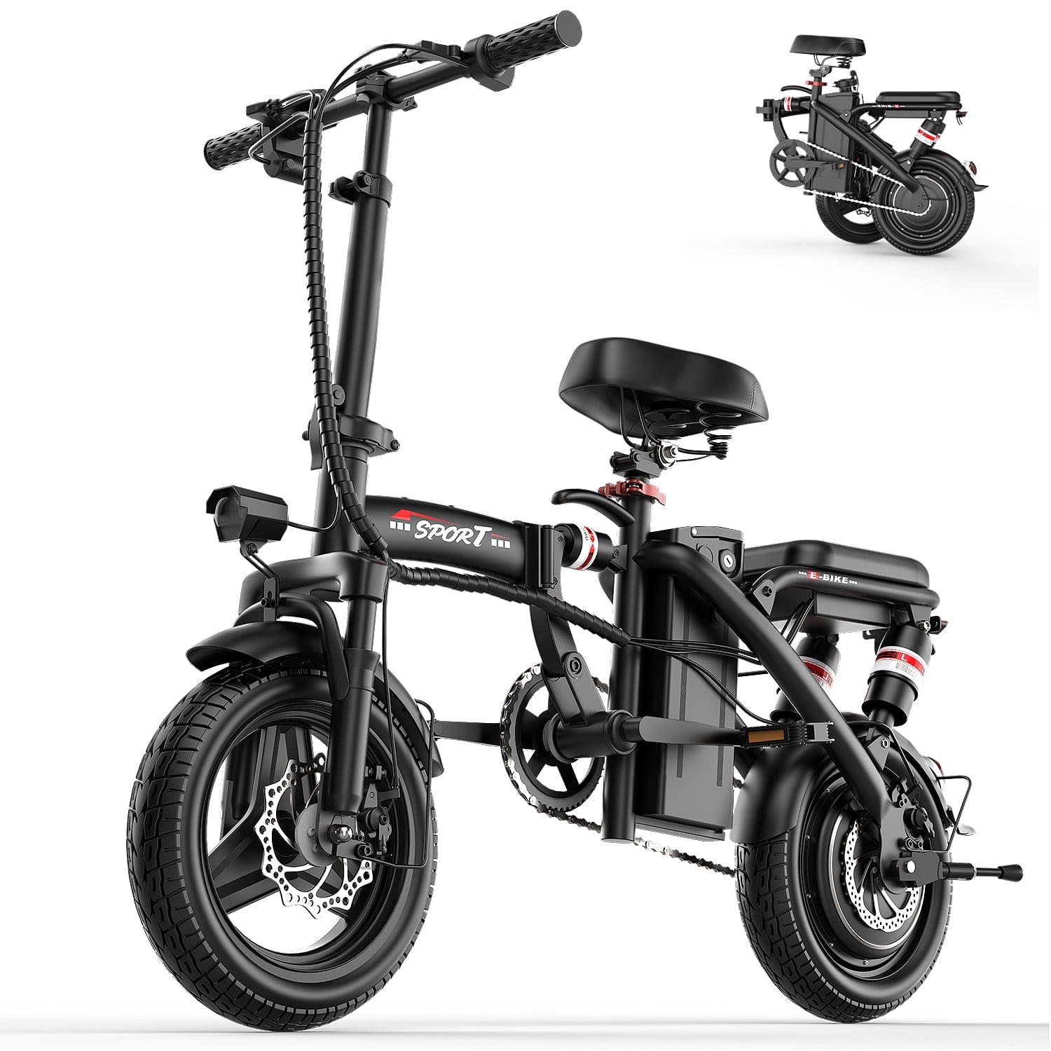 Foldable Electric Bike for Adults - 48V 500W Brushless Motor, 25-Mile ...