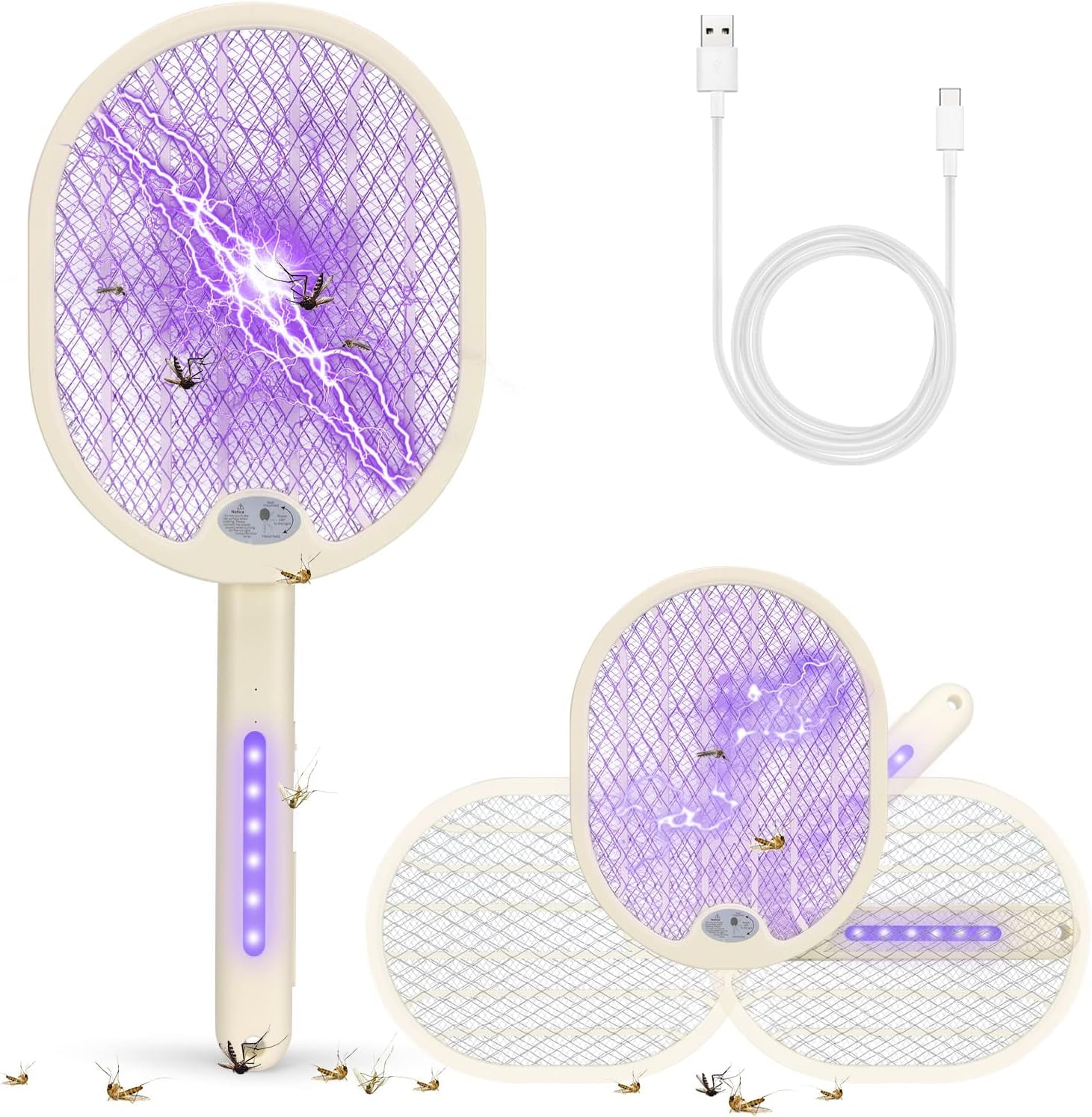 Foldable Electric Fly Swatter - Bug Zapper - Rechargeable Fly Zapper ...