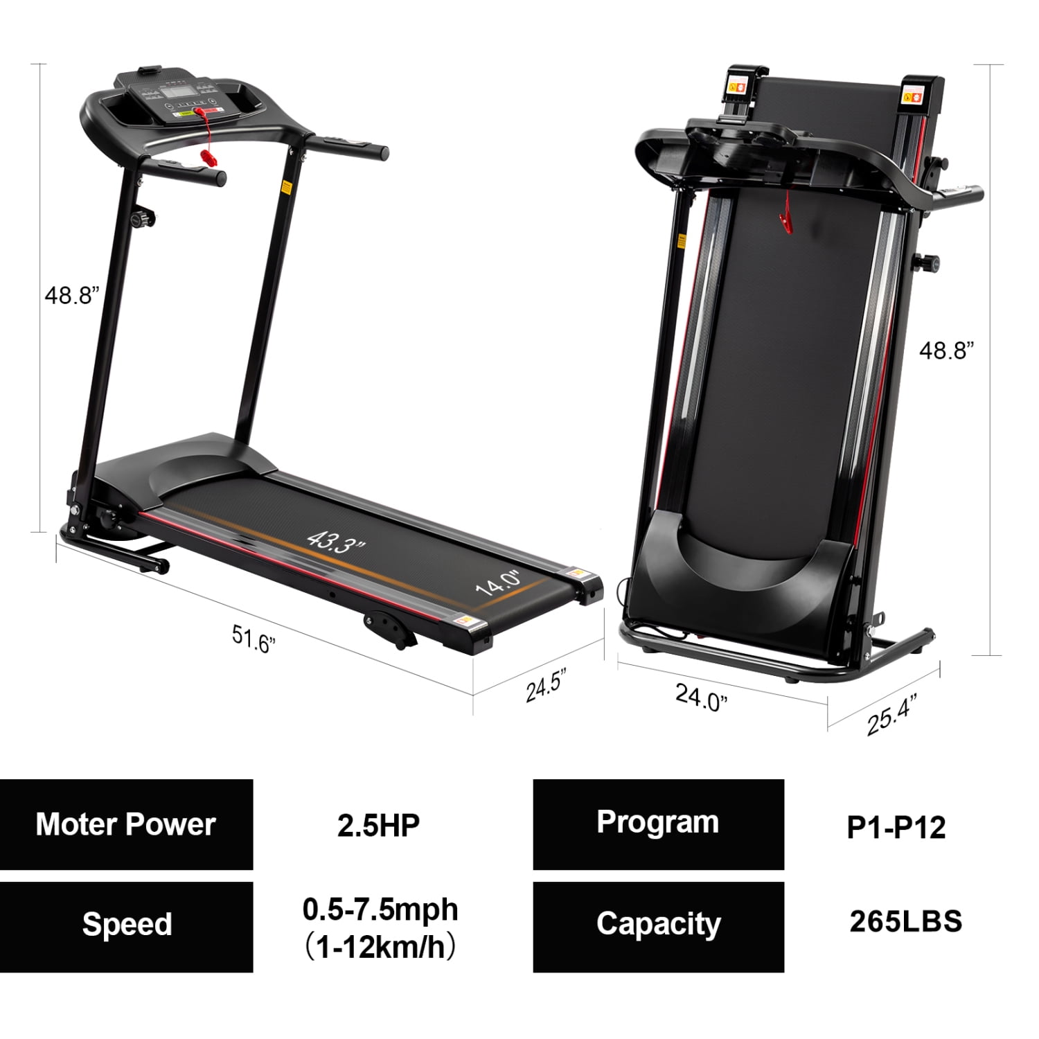 Foldable Electric Treadmill With Incline 2 5hp Bluetooth Music