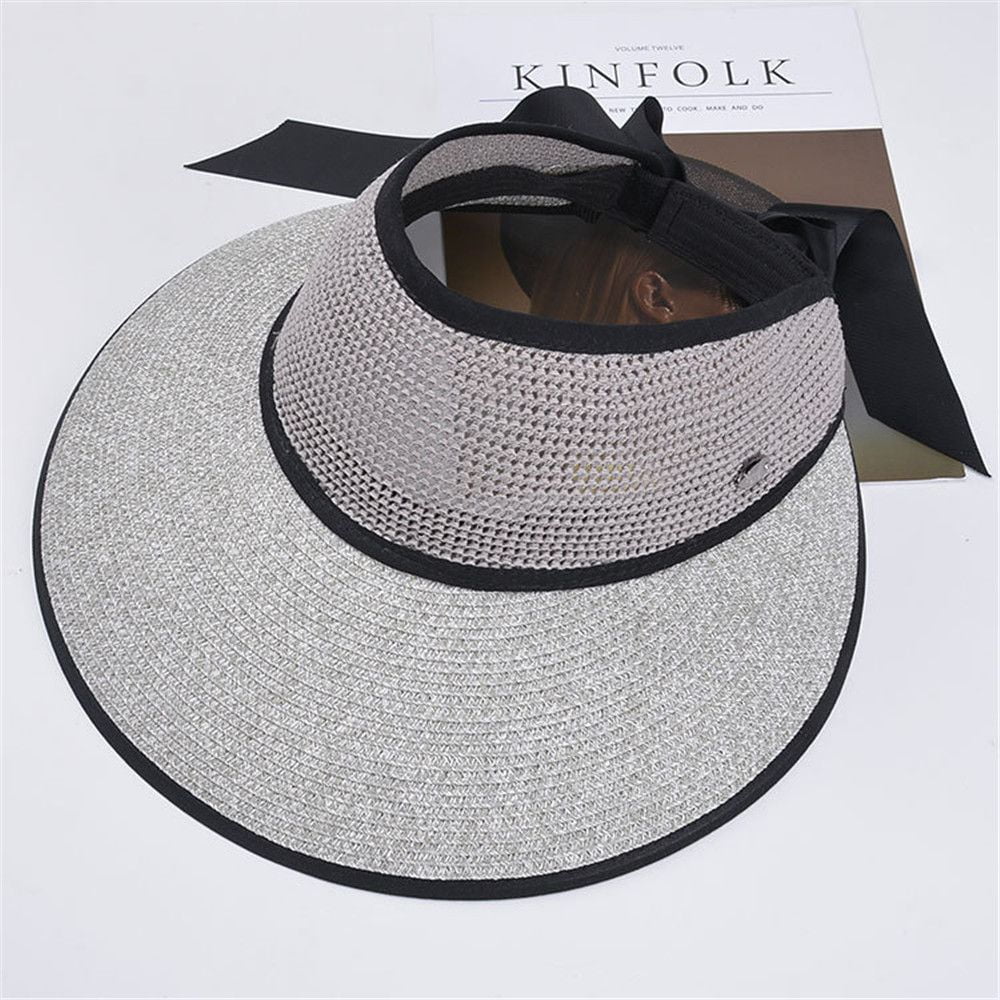 Foldable Empty Top Adjustable Wide Brim Sun Hat Beach Cap Straw Hat Sun Visors GREY - Walmart.com