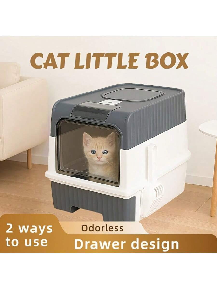 Foldable Enclosed Cat Litter Box - Top Entry, Splash & Odor-Proof ...