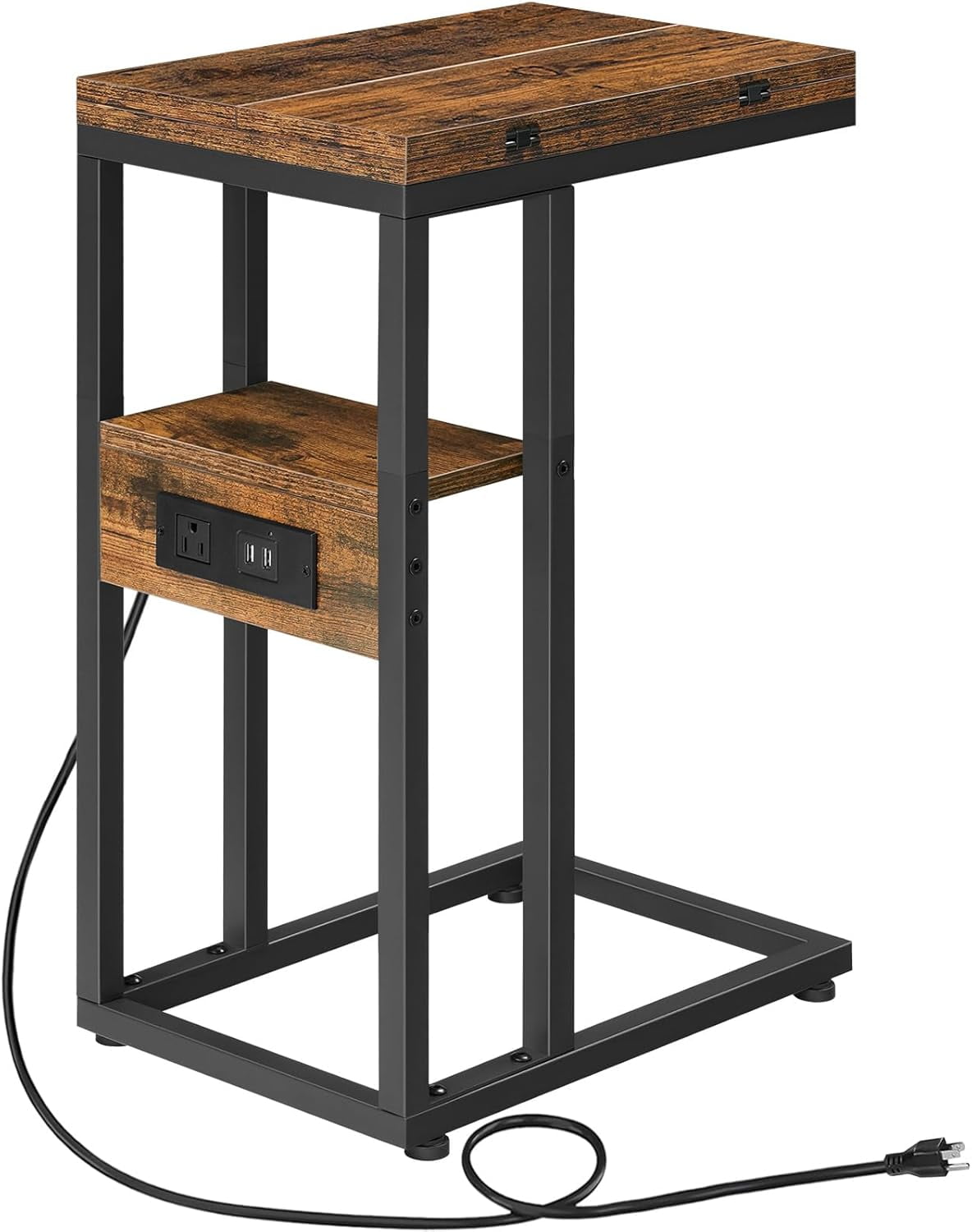 Foldable End Table, C Shaped Side Table with Charging Station, Sofa ...