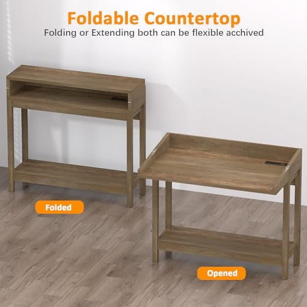 Foldable End Table with Charging Station, 38" Narrow Sofa Table ...