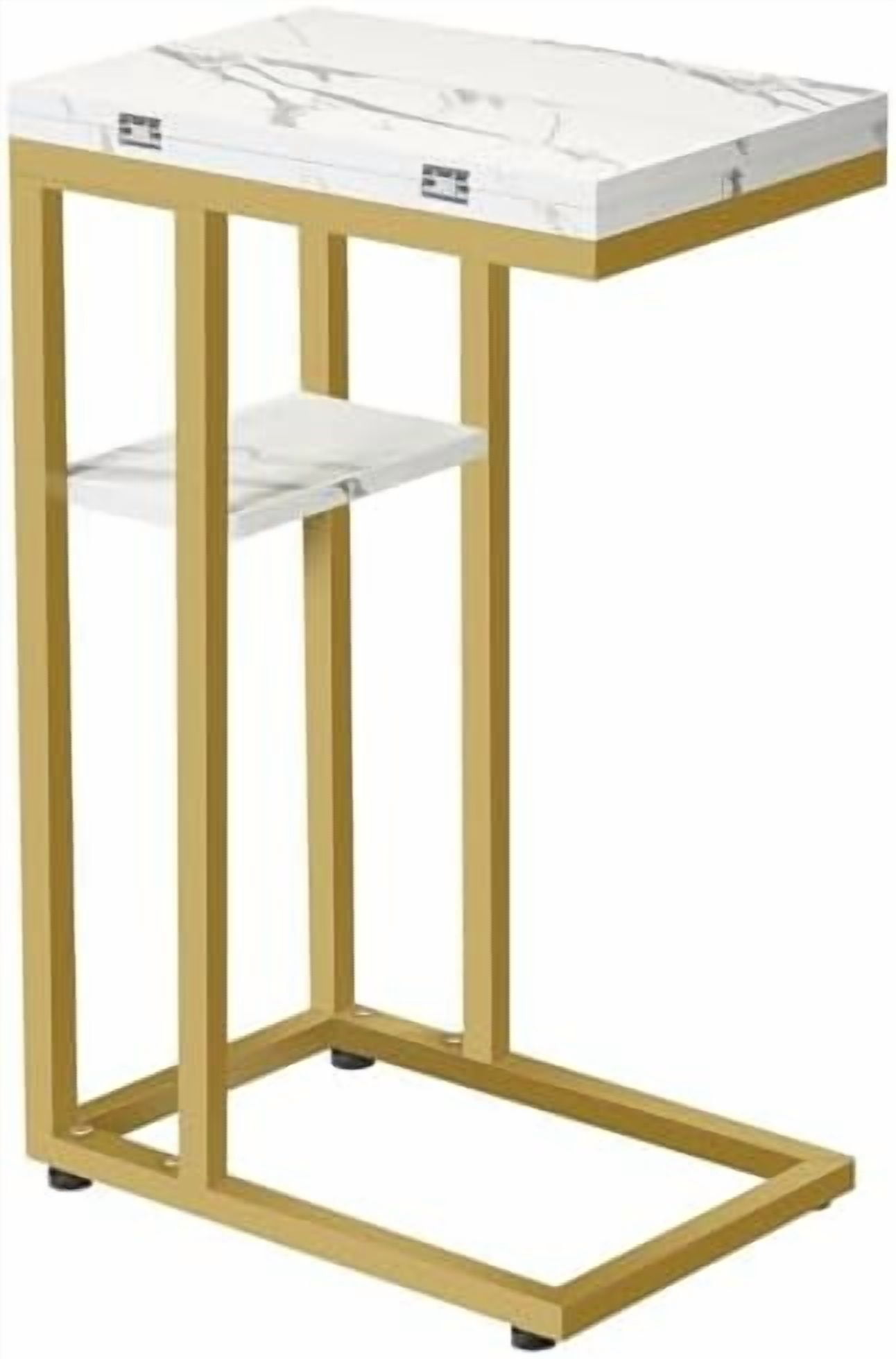 Foldable End Table, Gold C Shaped Side Table with Storage Shelf, Small ...