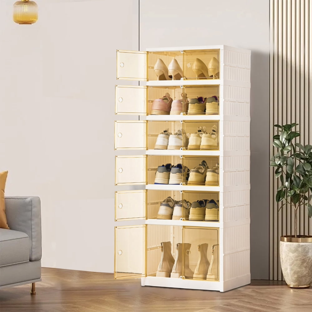 Foldable Entryway Compact Shoe Tower, Lightweight PP Frame 6-Layer Shoe ...