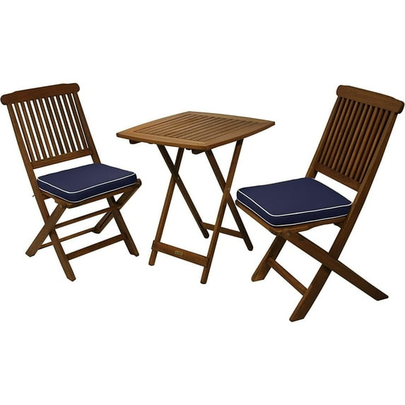 Foldable Eucalyptus Wood Patio Set, 3-Piece Square Table and 2 Chairs ...
