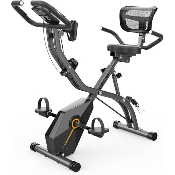 Foldable Exercise Bike for Home, Indoor Stationary Bike with Ergonomic Mesh Backrest, 2 In 1 ...