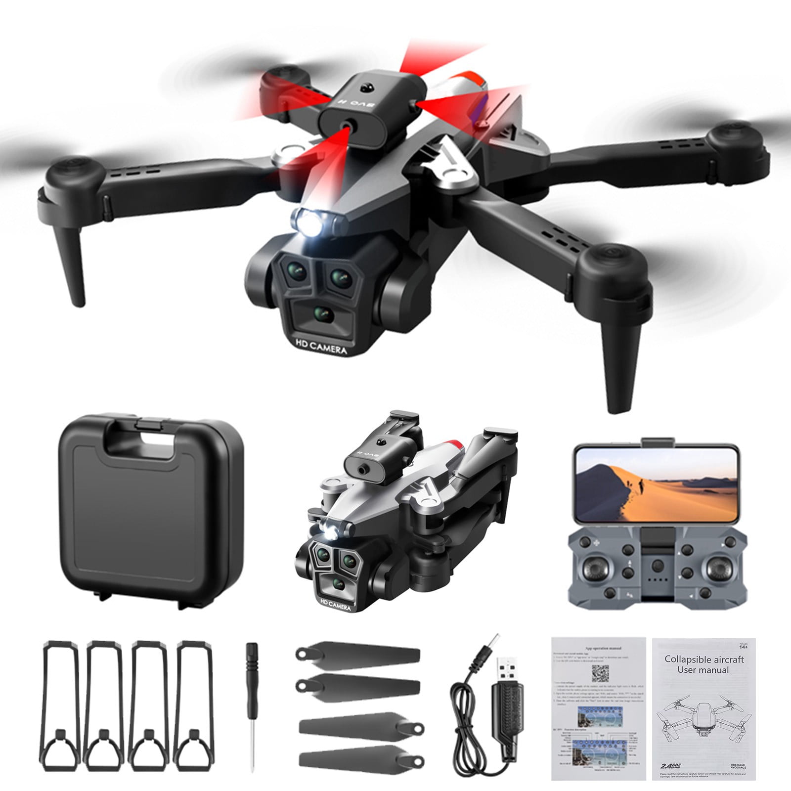 Foldable FPV Drone With Electrionic Regulation Three 1080P WiFi Camera ...