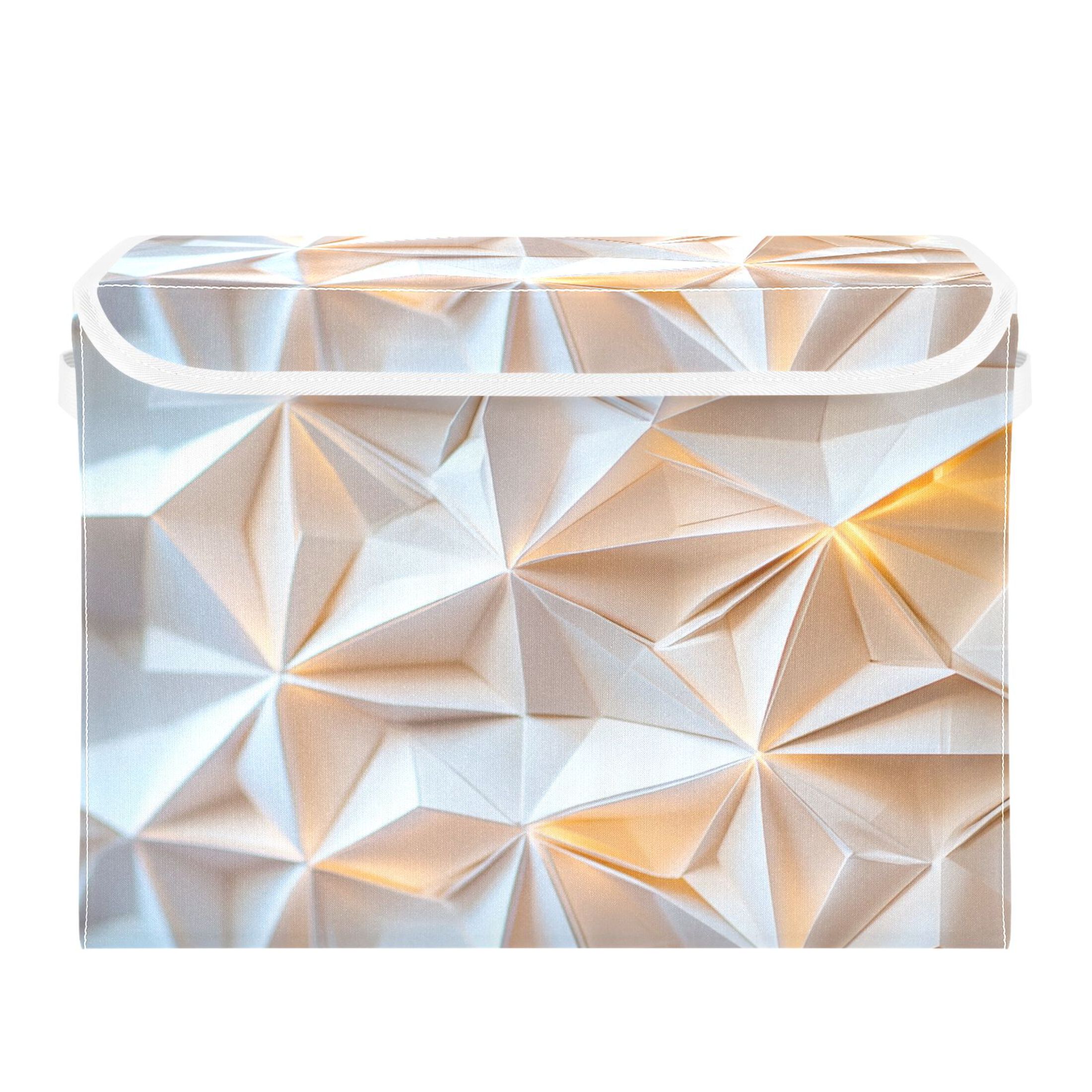 Foldable Fabric Storage Bin With Handle Lid Collapsible Box Basket For ...