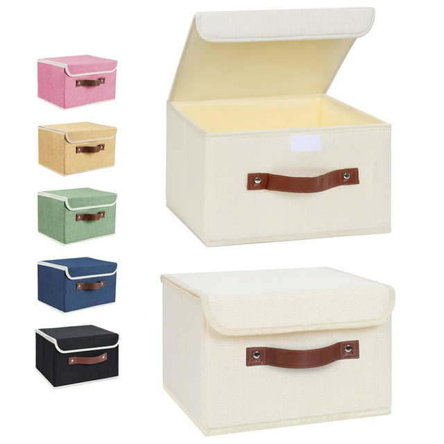Foldable Fabric Storage Bin With Handle Lid Large Collapsible Box ...