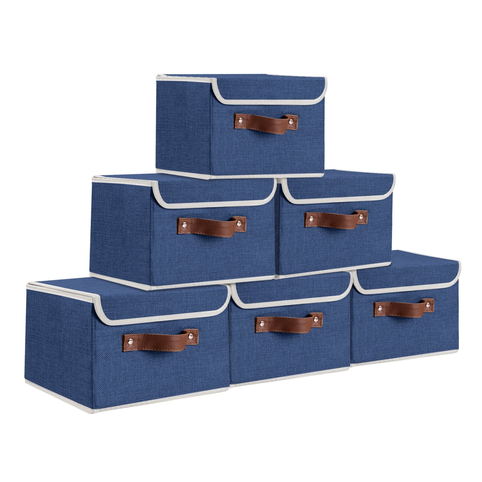 ANMINY Set of 6 Large Cloth Containers, Foldable Fabric Storage Bin ...