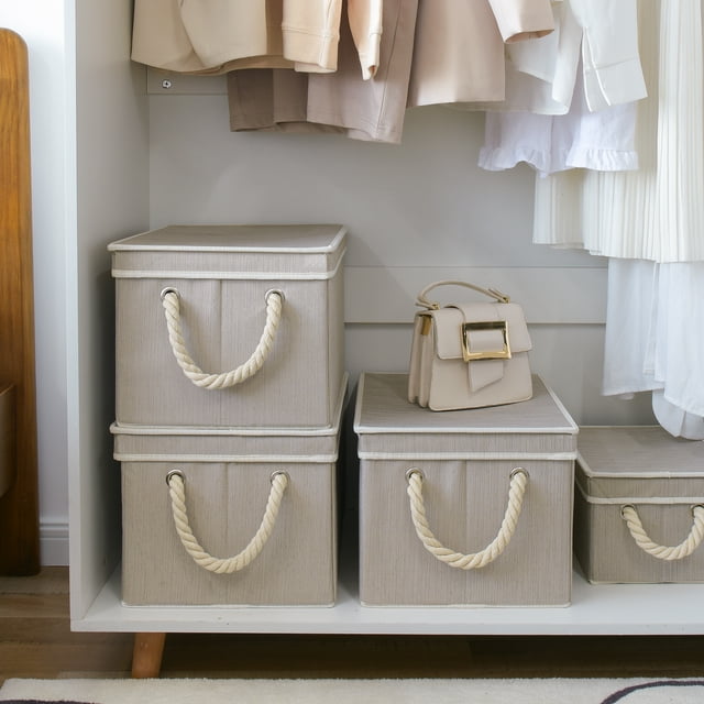 Foldable Fabric Storage Bins with Lids & Handles, Collapsible Storage ...