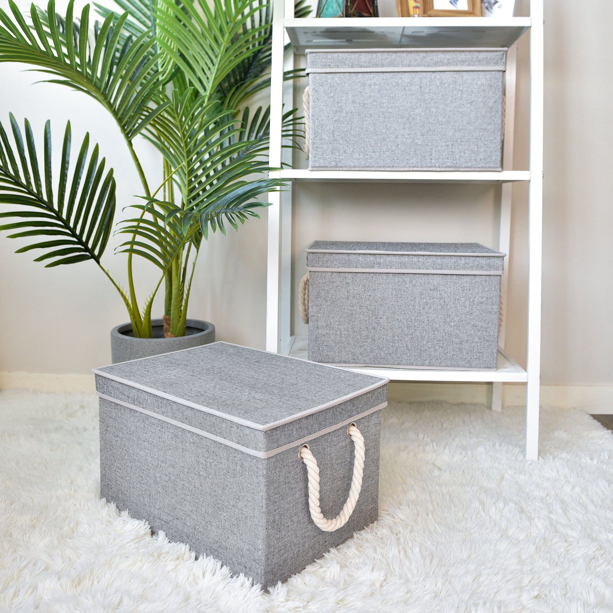 Foldable Fabric Storage Bins with Lids & Handles, Collapsible Storage ...