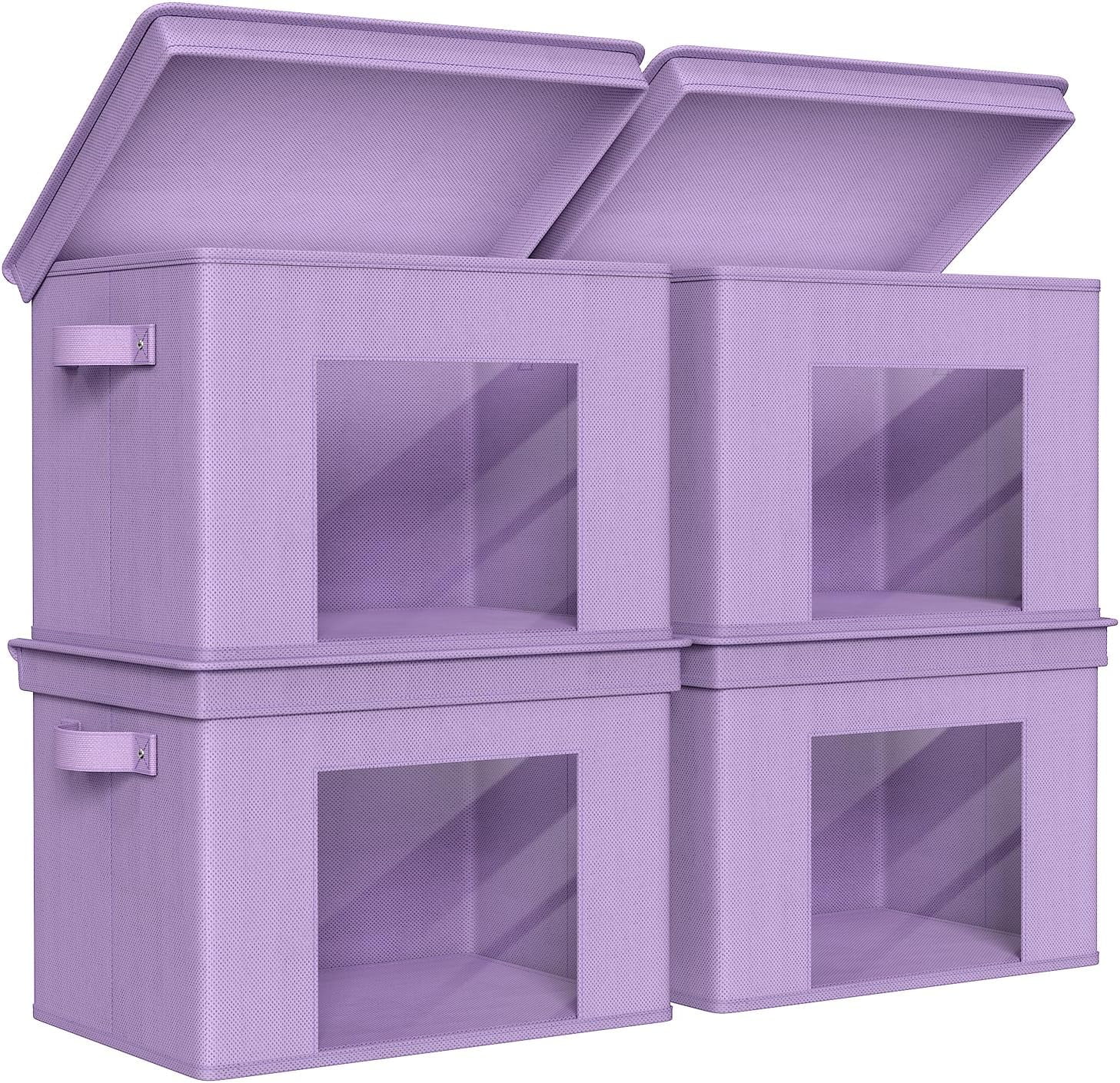Foldable Fabric Storage Boxes Large Storage Bins with Lids [4-Pack ...