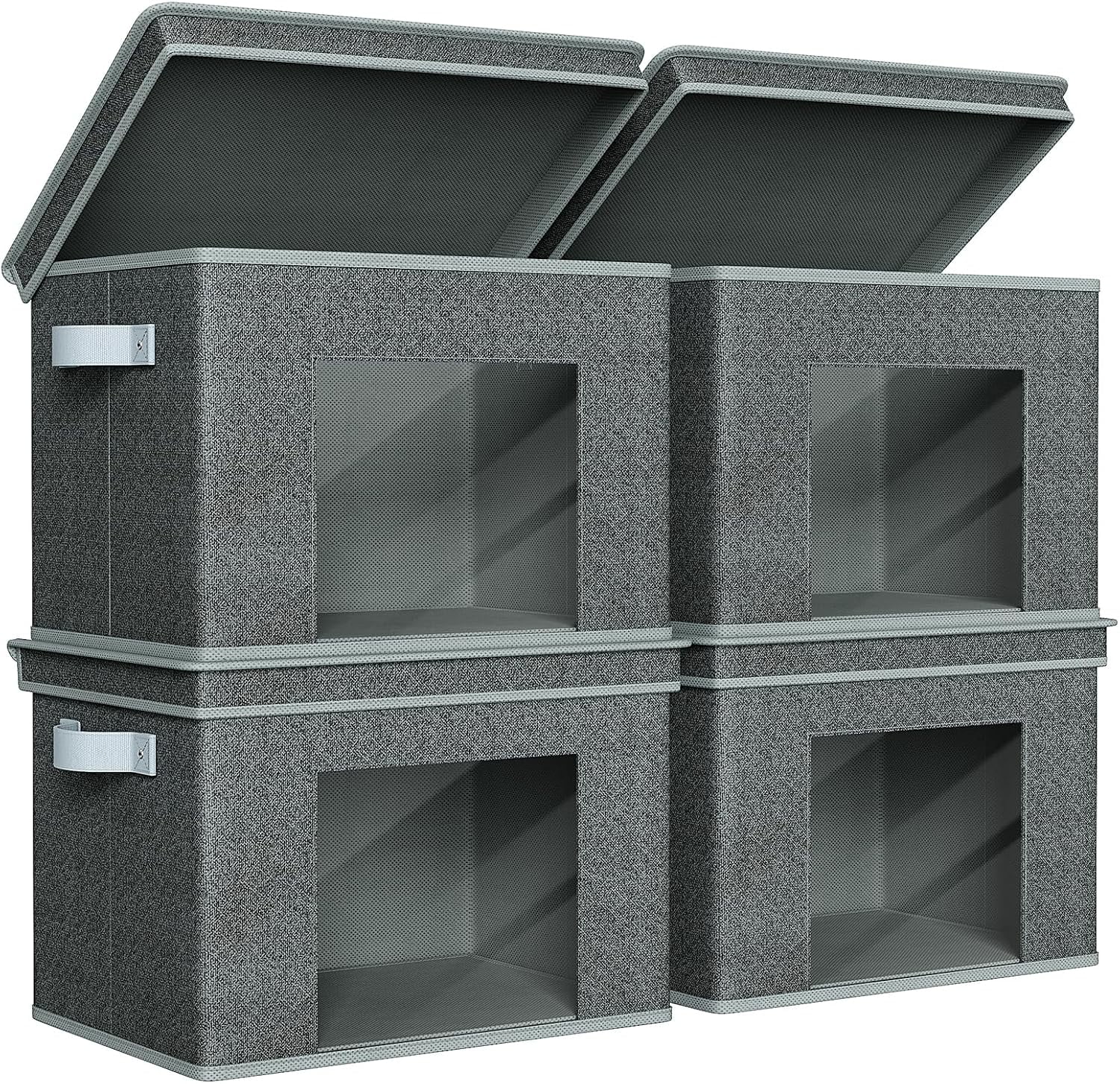 Foldable Fabric Storage Boxes Large Storage Bins with Lids [4-Pack ...